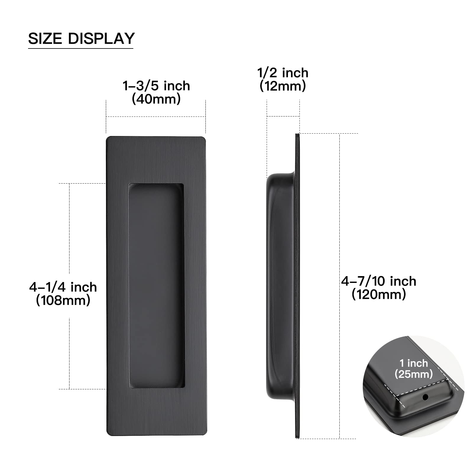 Ravinte 4 Pack Black Sliding Closet Door Handles Black Flush Pulls 4.72in Length Recessed Finger Pulls for Sliding Barn Door Sqaure Cabinet Pulls Stainless Steel