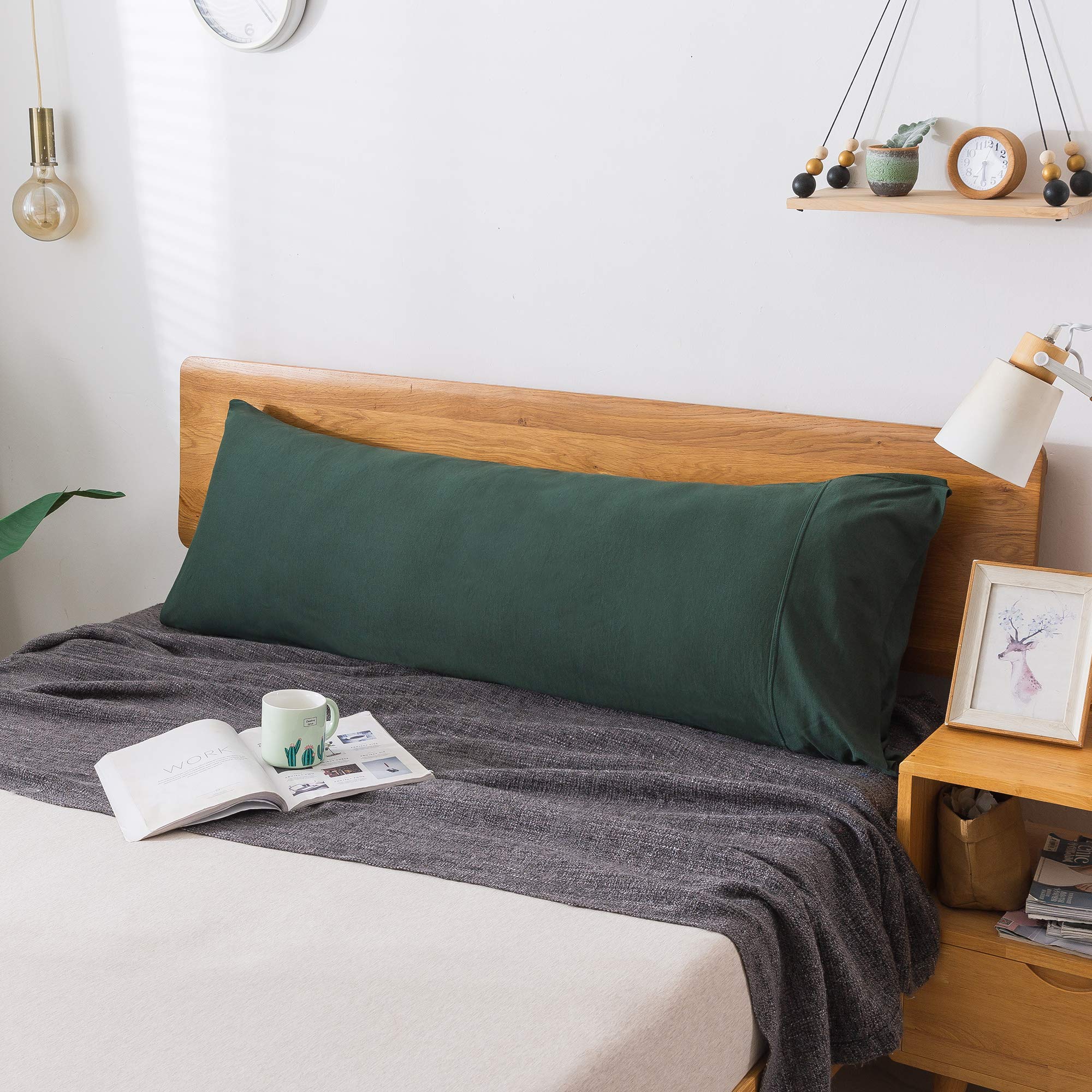 Household 100% Jersey Cotton Pillowcase 20βx54β-Light Weight, Comfortable, Super Soft Pillow Case with Envelope Closure Extremely Durable(Dark Green, Body Size Pillowcase)
