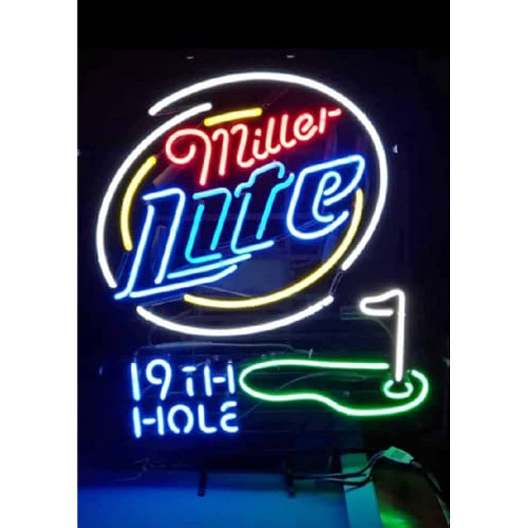 Prouten 20inx16in Millers Lite 19Th Hole Neon Sign Light Man Cave Bar Pub Beer Gift Neon Lamp