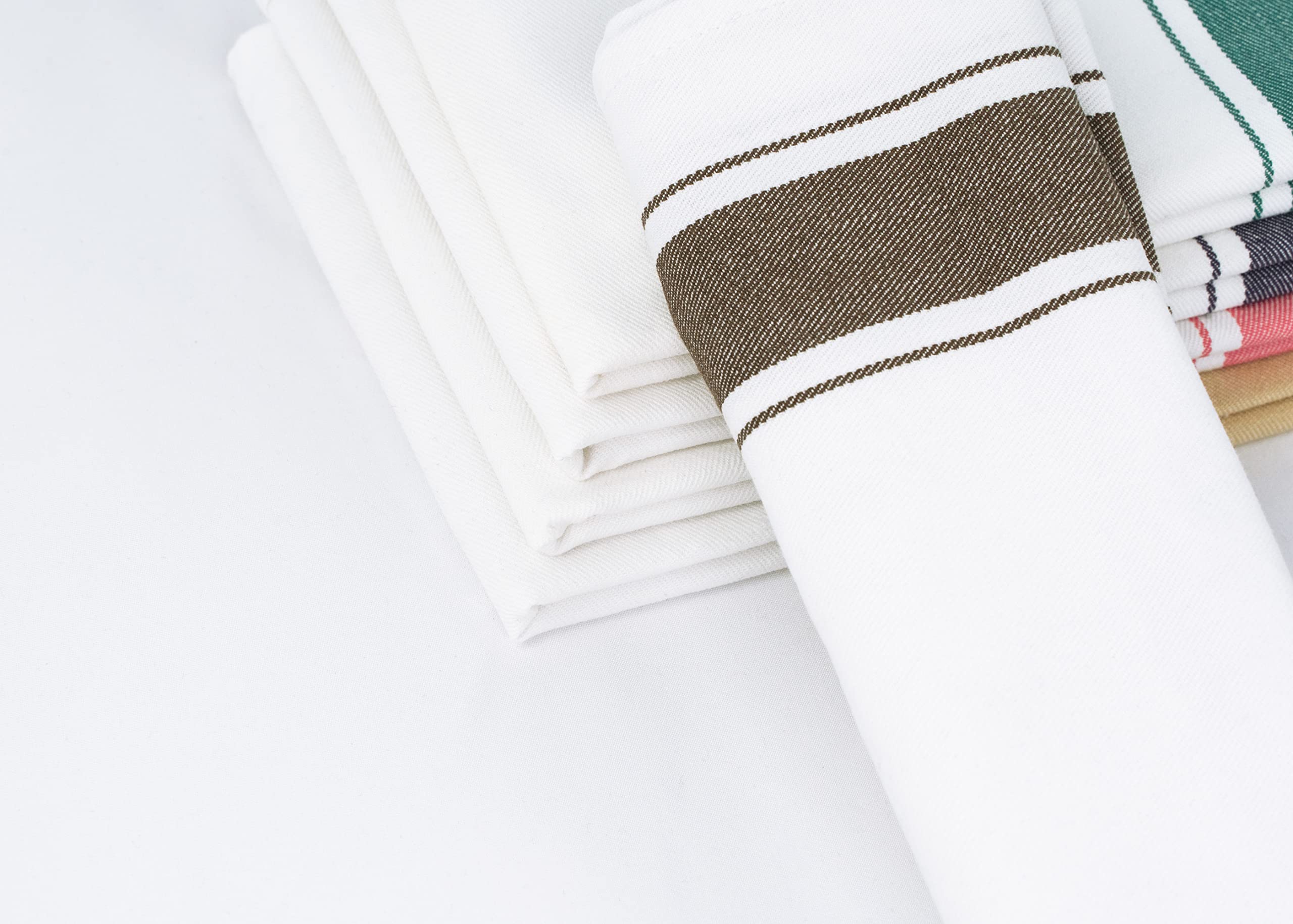 Oli's Cotton Kitchen Towels 5 Pack - 100% Kitchen Dish Towels for Drying Dishes 19,5”x 25,5” - Reusable Cleaning Cloths - Absorbent White Tea Towels with Stripes - Machine Washable Hand Towel
