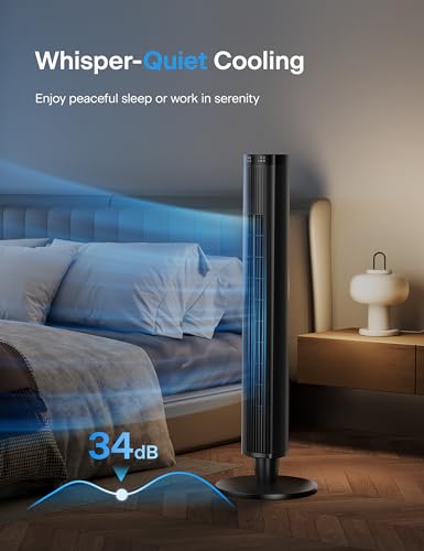 Pelonis 42-Inch Tower Fan for Bedroom β Oscillating Tower Fan with Remote Control β Indoor Quiet Fan with 6 Speeds, 4 Modes and 24-Hour Timer β ETL Certified