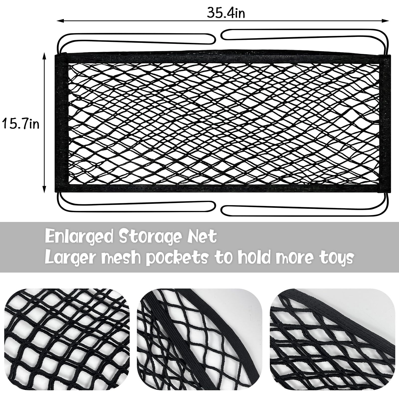 Stuffed Animal Net, Bedside Stuffed Animal Storage Net, Storage Net with Tether for Stuffed Animal Toys, Elastic Bedside Stuffed Animals Net or Hammock with Tether, Expand to 35 Inch 90cm (Black)