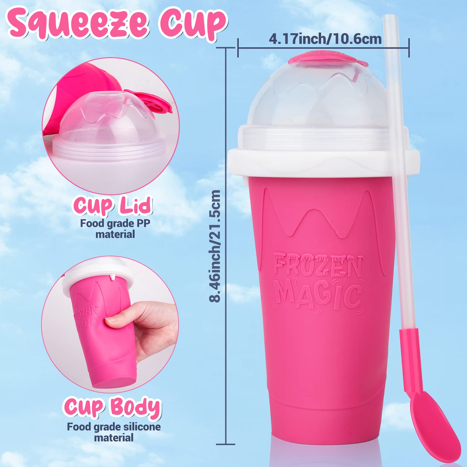 Slushie Maker Cup,FUROLD DIY Slushies Cup Frozen Magic Squeeze Cup Slush Cup Smoothies Double Layers w/Straw and Spoon, Homemade Slushie Machine, Ice Cream Maker Cool Stuff Birthday Gifts for Kids