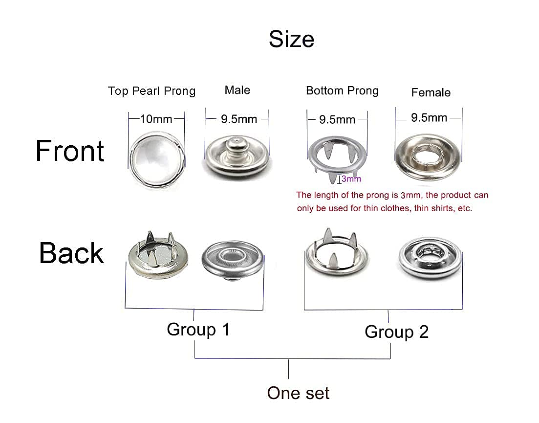 JAUEIVR 100 Sets Snap Fasteners Kit - Five Paws Pearly Surface Metal Snap Buttons Press Studs with Fastener Pliers Press Tool Kit for Sewing Crafting