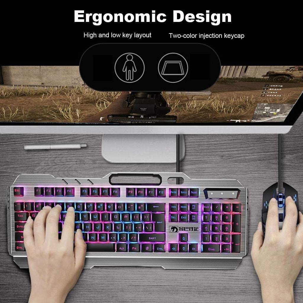 QINERSAW Gaming Keyboard and Mouse Combo Large Mouse Pad Mechanical Feel RGB Backlit 3200 DPI Mouse for Windows PC (Keyboard Mouse Set) (Color : Black) (Color : Black)