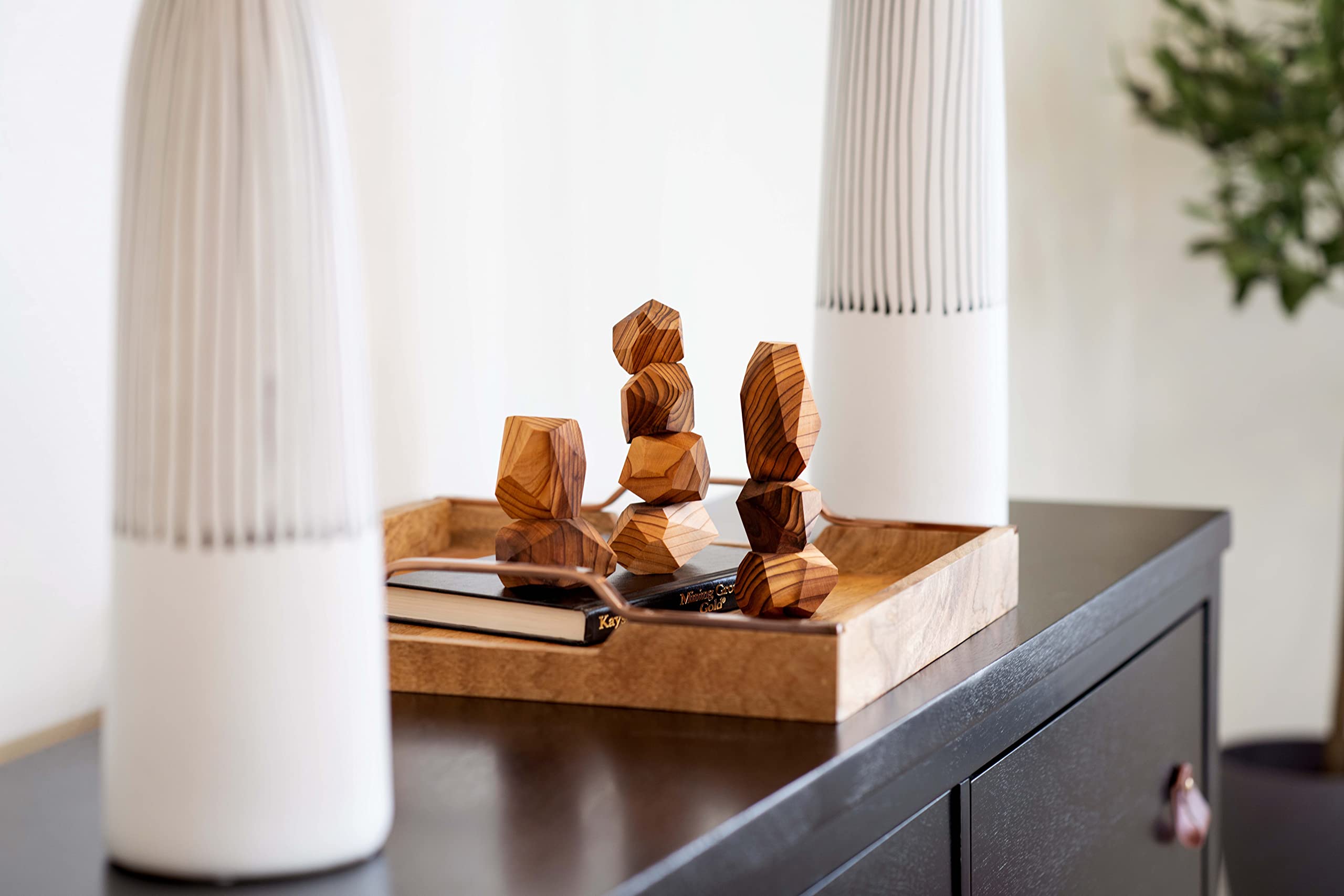 PERCHED Natural Cedar Stacking Rocks, Large Wooden Blocks, Montessori Puzzle Game, Toddler Toys For Classroom, Wood Balancing Stones Set (9 Pc)