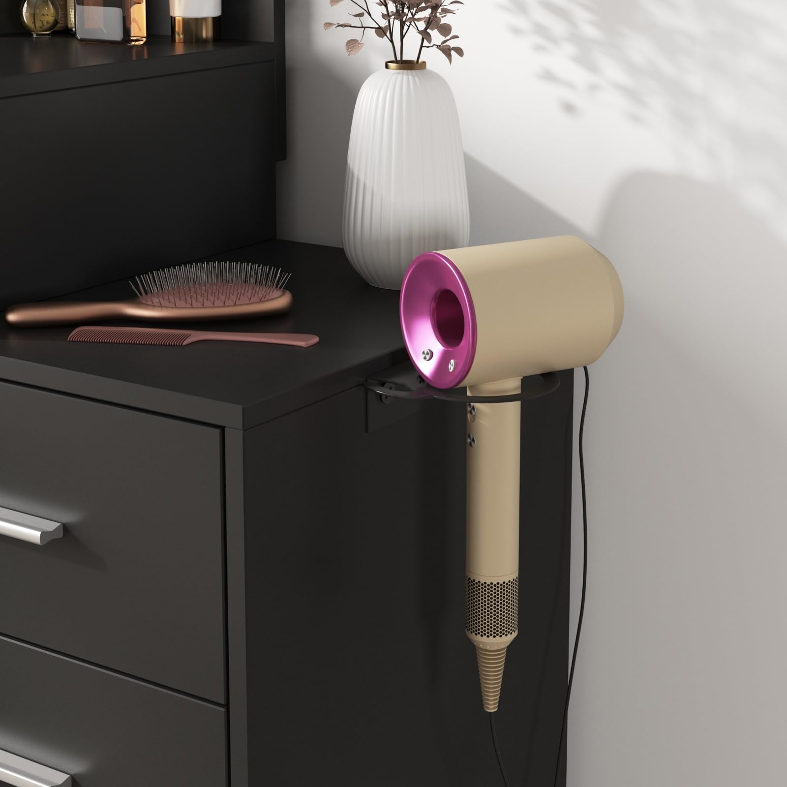 Vabches Vanity Desk with Mirror and Lights, Makeup Vanity with 5 Drawers and Shelves, Vanity Table with Power Outlet, Makeup Desk with LED Lighted Mirror in 3 Colors & Chair, for Bedroom,Rustic Brown