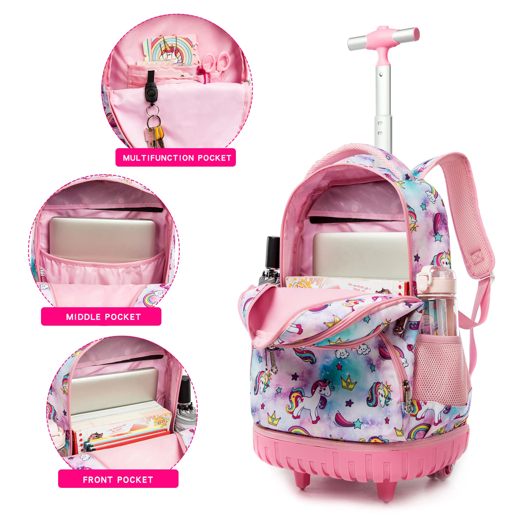 Jasminestar Rolling Backpack 18 inch Wheeled Kids Backpack with Lunch Bag and Pencil Case for Boys and Girls