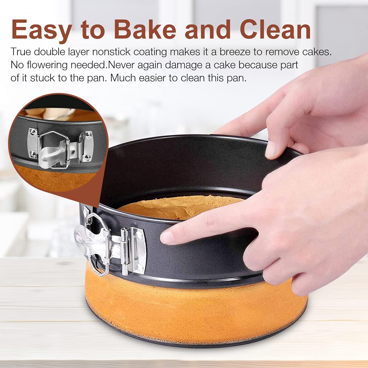 MeeQee Springform Pan Set of 3 Pieces 6.1/7.6/9.2 inches Nonstick Cake Pan Bakeware Set Cake Mold with Removable Bottom