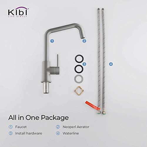 KIBI Macon Single Handle Bar Faucet or Prep Kitchen Sink Faucet | Solid Brass High Arc Faucet Spout | Sink Faucet with 360 Degree Swivel Spout (Brushed Nickel) (KKF2012) (Soap Dispenser included)