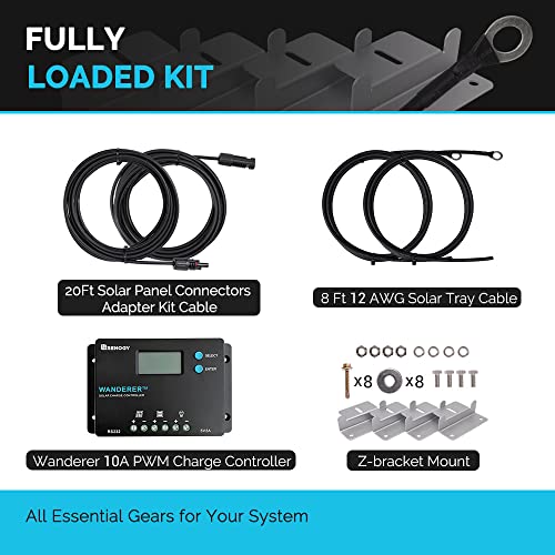 Renogy 50 Watt 12V Solar Panel 10A 12/24V PWM LCD Charge Controller, Adaptor kit, Tray Cables, 50W, 5V USB Ports, for RVs,Boats,Trailers,Sheds,Cabins and Any Off Grid System