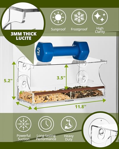 Nature's Envoy Window Bird Feeder β Clear View for Birdwatching - Strong Suction Cups for Outside - Slide Out Seed Tray w/Drain Holes for Easy Refill & Clean - Acrylic Outdoor Feeder for Wild Birds