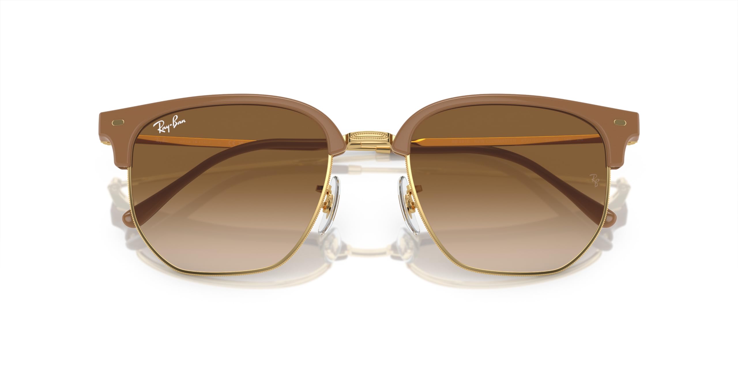 Ray-Ban RB4416 New Clubmaster Square Sunglasses, Beige On Gold/Brown Gradient, 51 mm