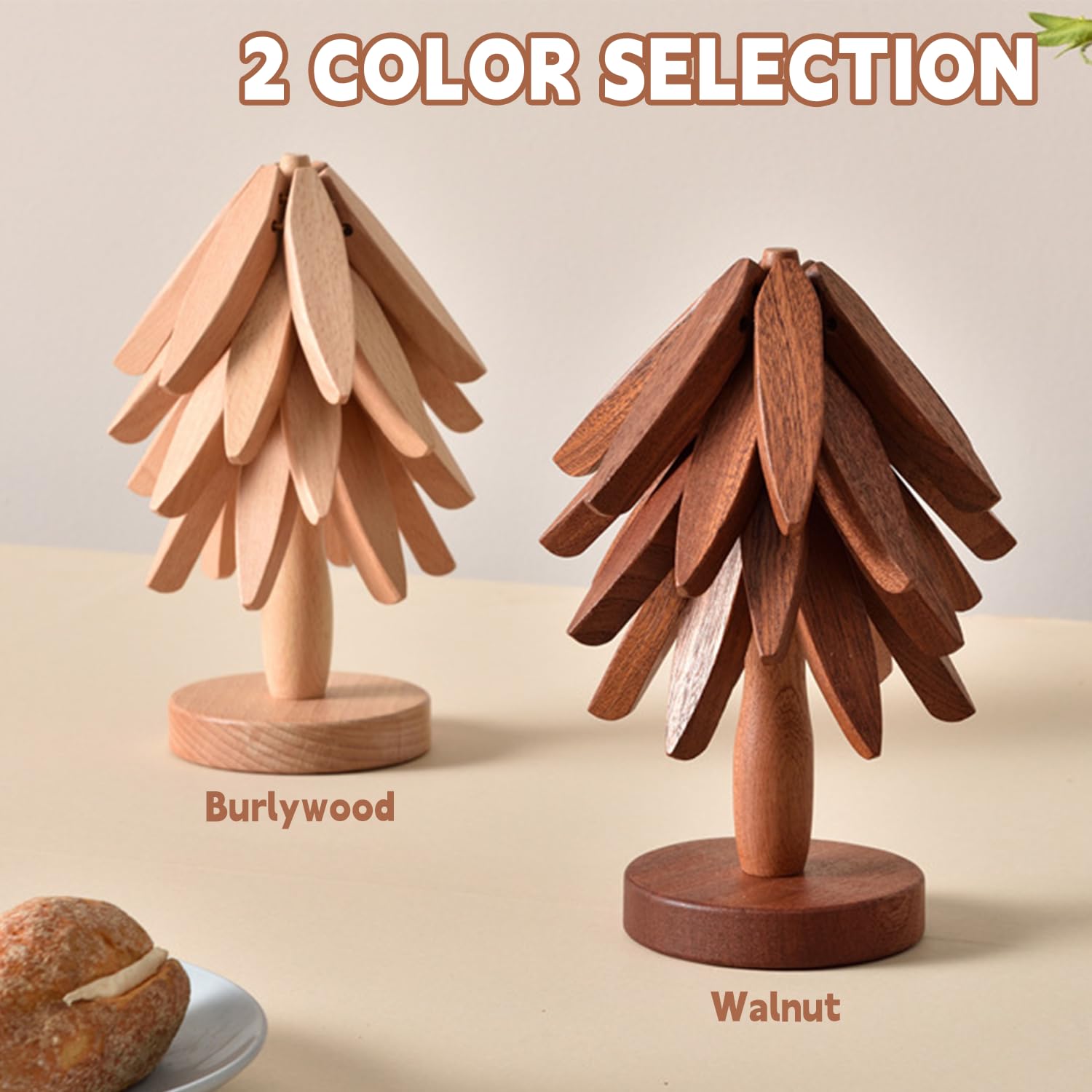 Wooden Trivets for Hot Dishes, Tree Shape Trivet Set,Trivets for Hot Dishes - 4 Wooden Trivets + 1 Stand stored Like a Christmas Tree (Walnut Wood)