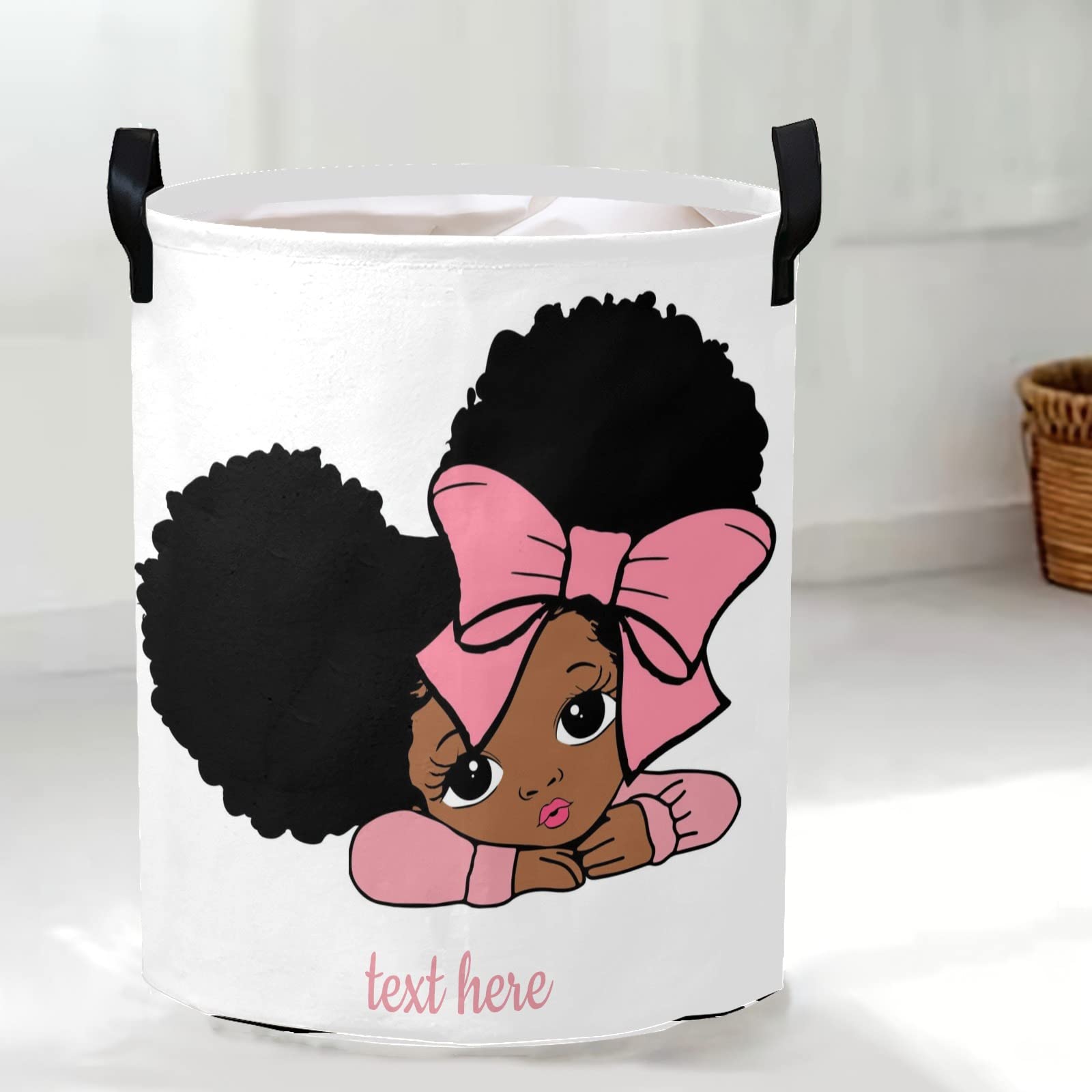 Personalized Custom Bow Tie Girl Collapsible Large Sized Clothes Hamper with Knitting Handles for Baby Girls Boys Kids Nursery Clothes Things