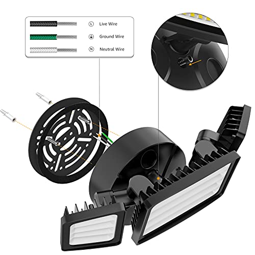 Onforu 55W Security Lights Dusk to Dawn, 5500LM Bright LED Flood Light with Photocell, 3 Adjustable Heads Exterior Floodlight, IP65 Waterproof 6500K Daylight White Outdoor Light for Garage Yard Patio