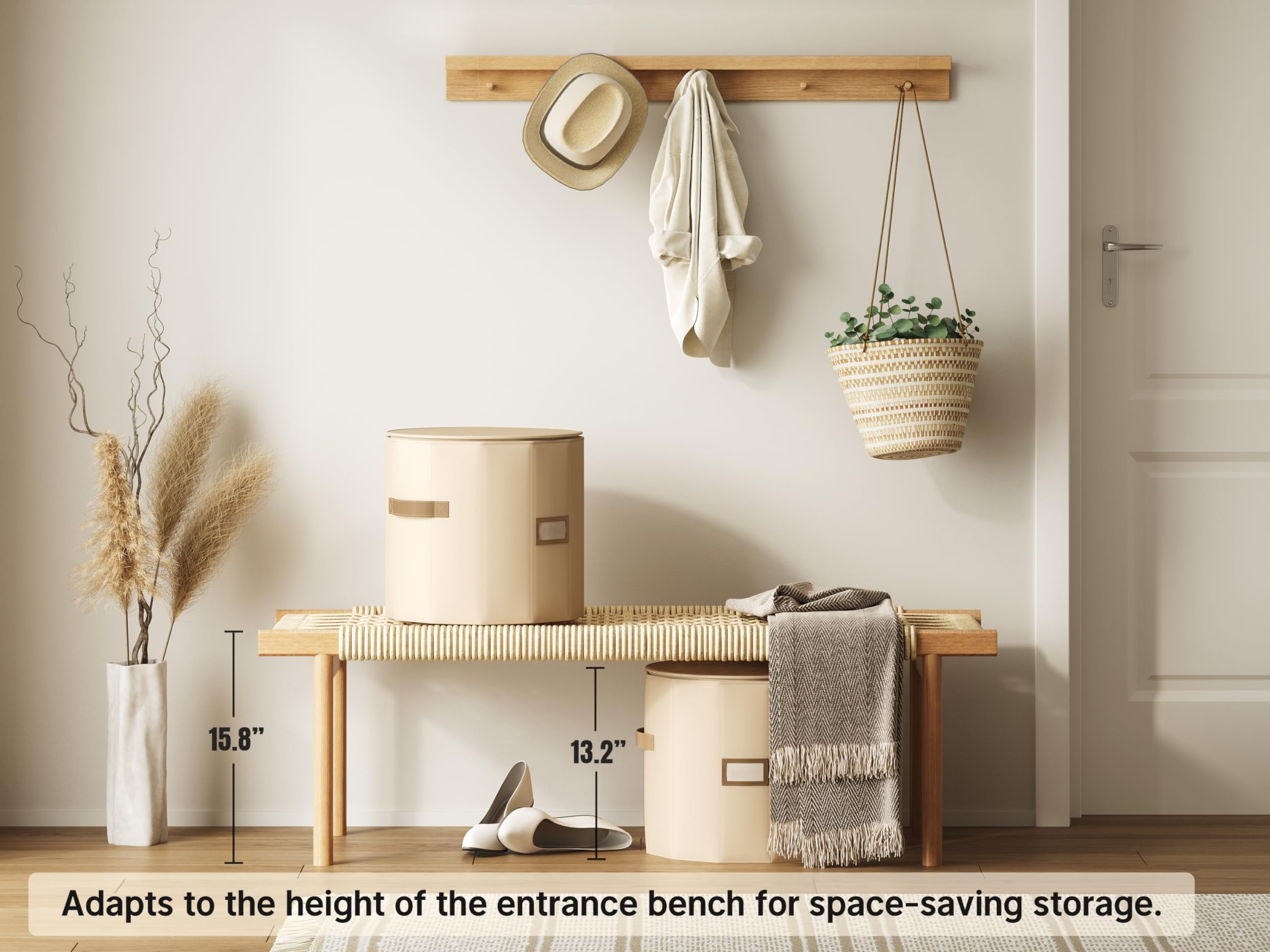 Vailando Shoe Organizer for Closet - Cylindrical Shoe Storage Organizer with Adjustable Dividers for Closet, Foldable, Beige, 1-Pack
