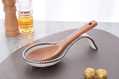 Pampa Bay Salerno Platinum Spoon Rest, 4-inches, Porcelain and Titanium, White and Silver