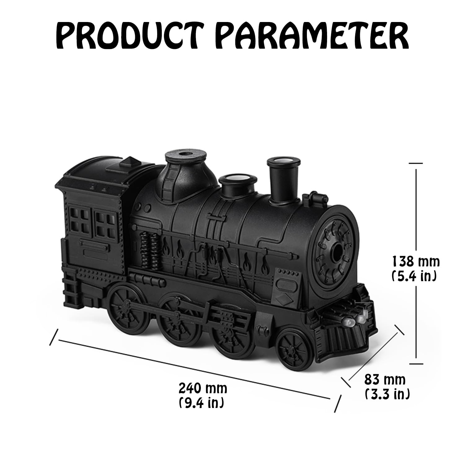 Portable Mini Humidifier, 300ml Retro Train Humidifier for Bedroom, Living Room, Office Magic Train Humidifier, 2 Spray/Night Light Modes, Long-lasting Moisturization(Black)