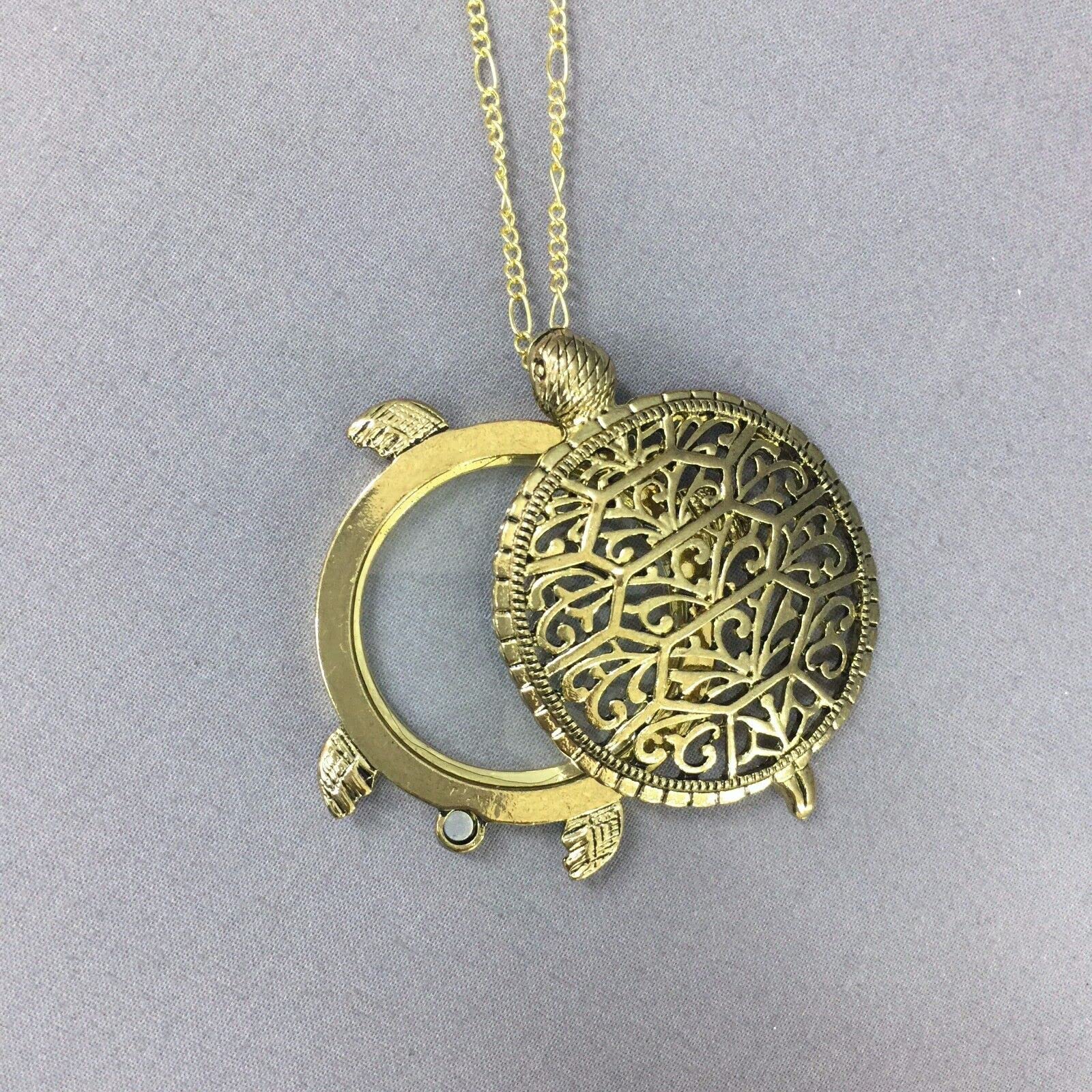 New Antique Gold Chain Magnifying Glass Turtle Design Pendant Necklace NECK2411ALI