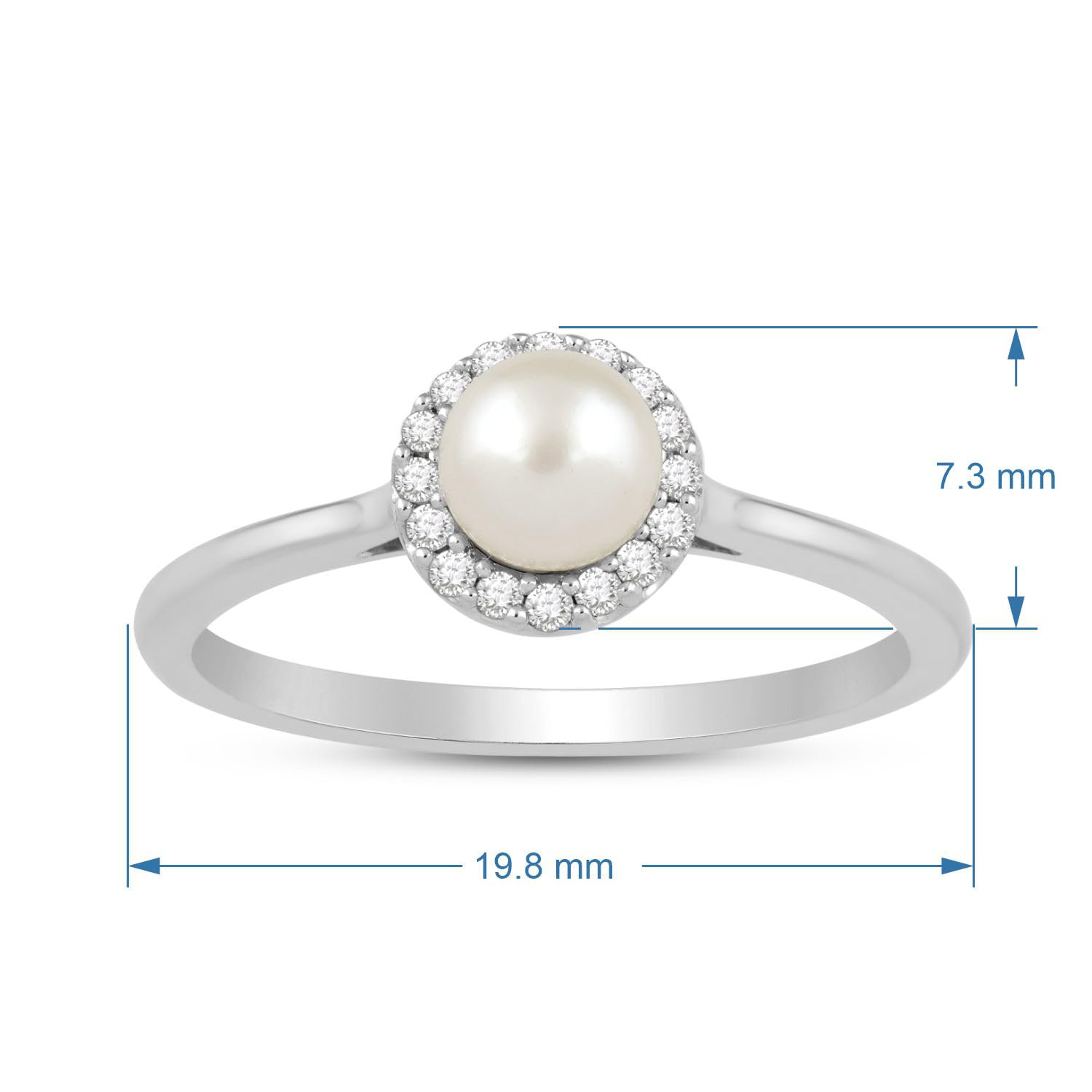 Jewelili Sterling Silver Round Pearl with Cubic Zirconia Ring, Size7