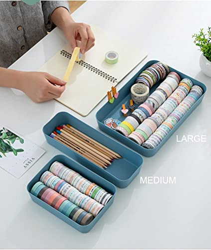 SERENITA Soft Plastic Drawer Organizer Storage Tray Bins Set for Kitchen Dresser Bathroom Bedroom Office Desk Closet. (4 Large Blue)