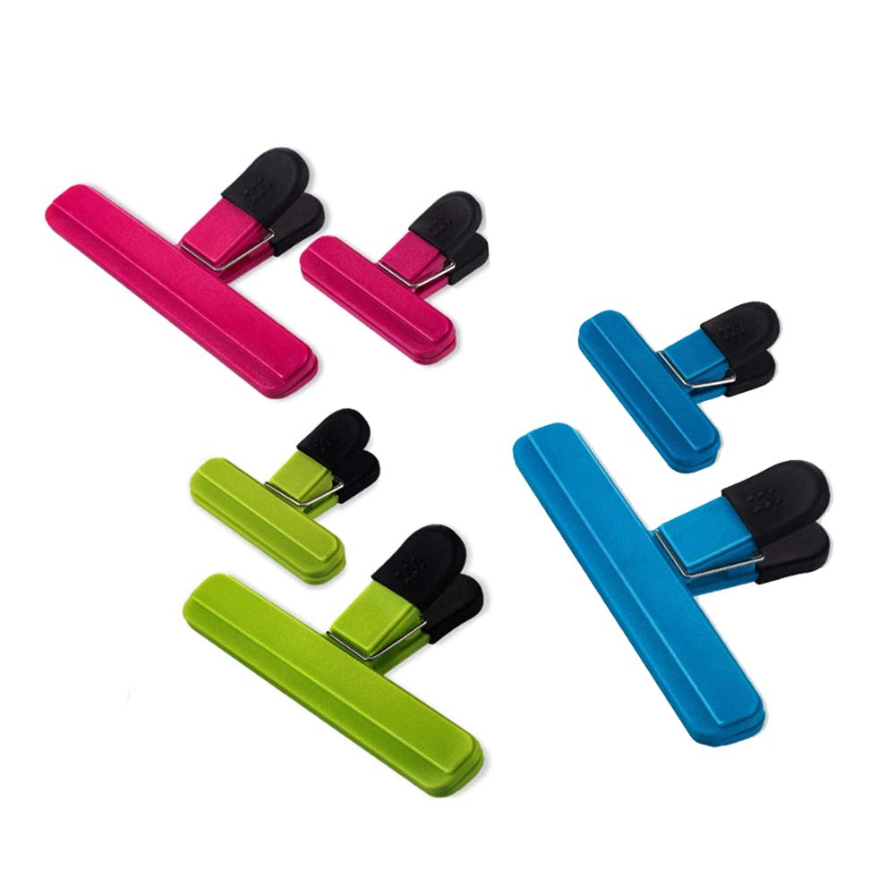 Pack of 6 Heavy Duty Chip Bag Clips(3Large & 3 Small Size) Food Clips Bag Sealing Clips Plastic Air Tight Seal Grip Assorted Colors for Crisp coffee snacks bagged food