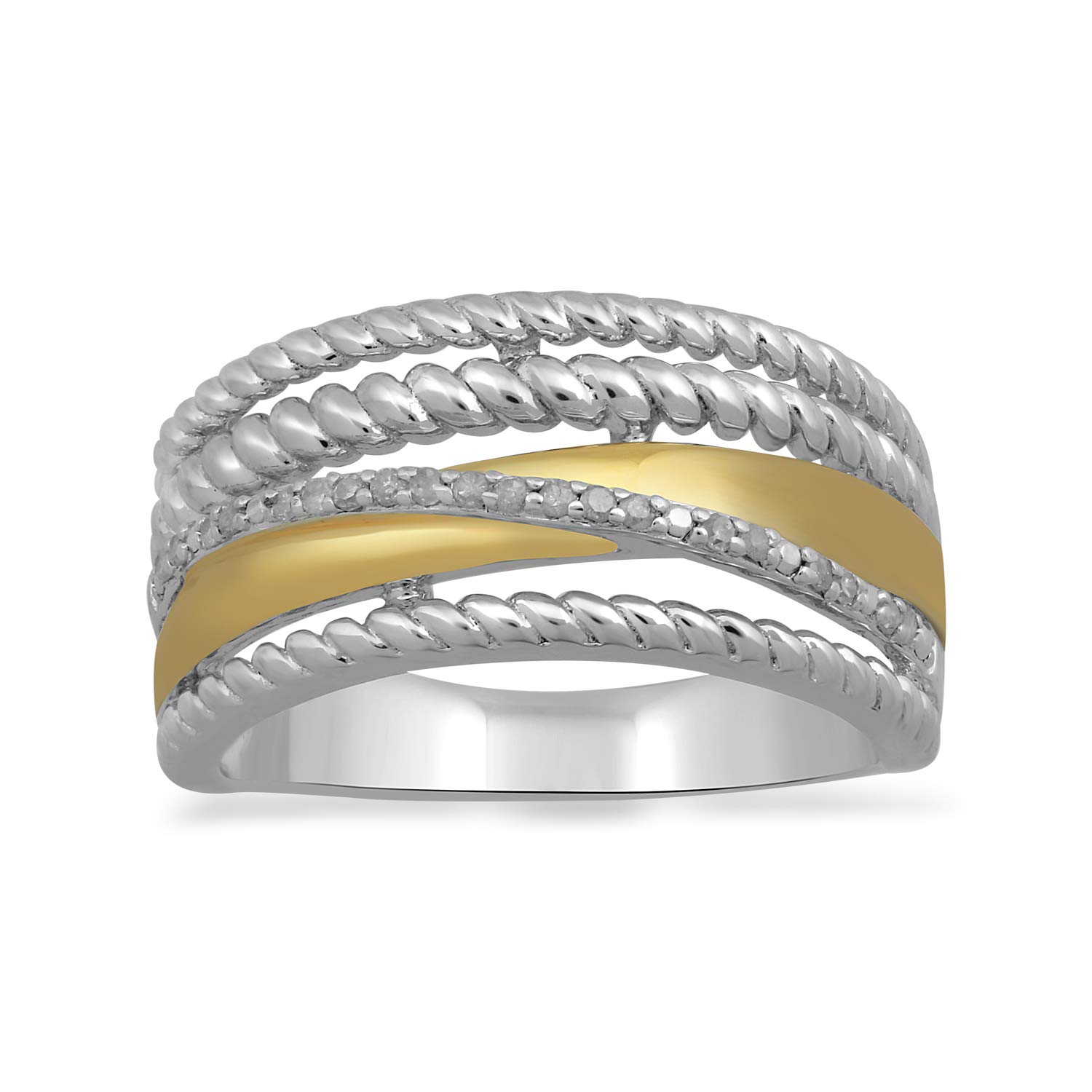 Jewelili Yellow Gold Over Sterling Silver 1/10 Cttw Natural Round White Diamond Ring, Size 7