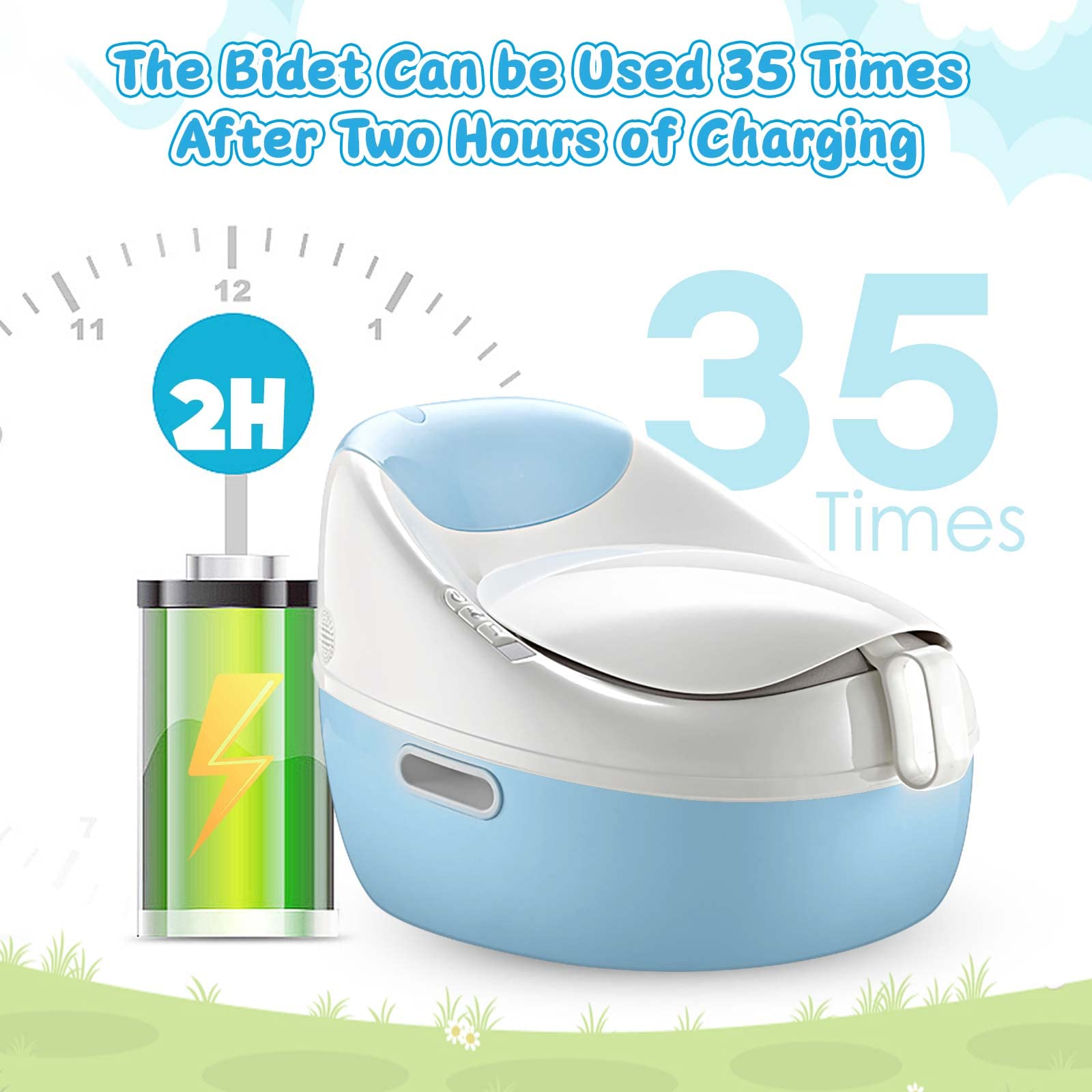 Portable Potty Training Toilet with Bidet, 2 Modes Automatic Butt Cleansing, Rechargeable Battery, Smart Sensor, Kids Voice Prompt, Removable Potty Bucket, Ideal Toddler Potty with Music and LED Light