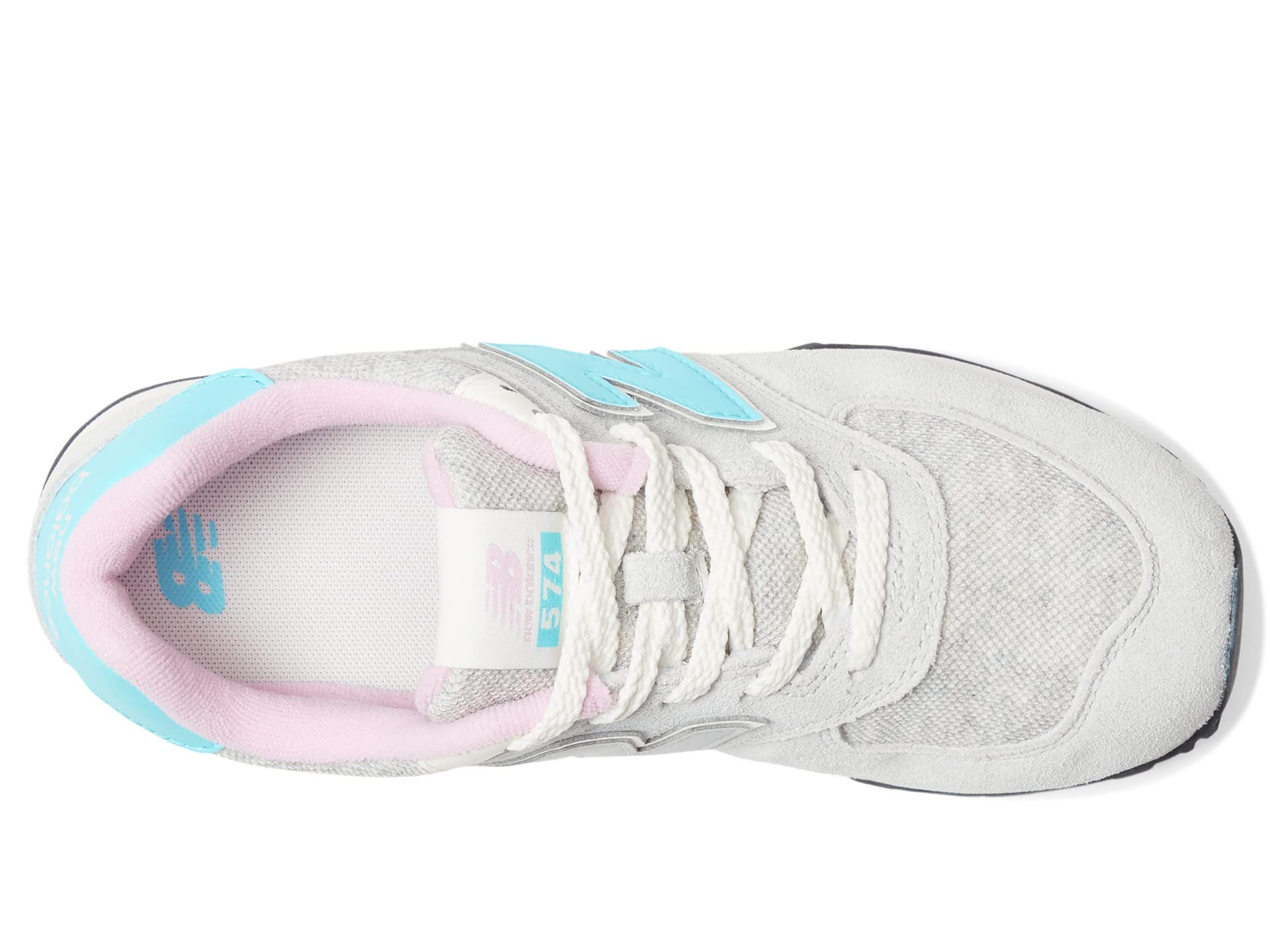 New Balance Kids 574 V1 70s Racing Lace-up Sneaker, BRIGHTON GREY/SUMMER AQUA/LILAC CLOUD, 1 M Little Kid (4-8 Years)