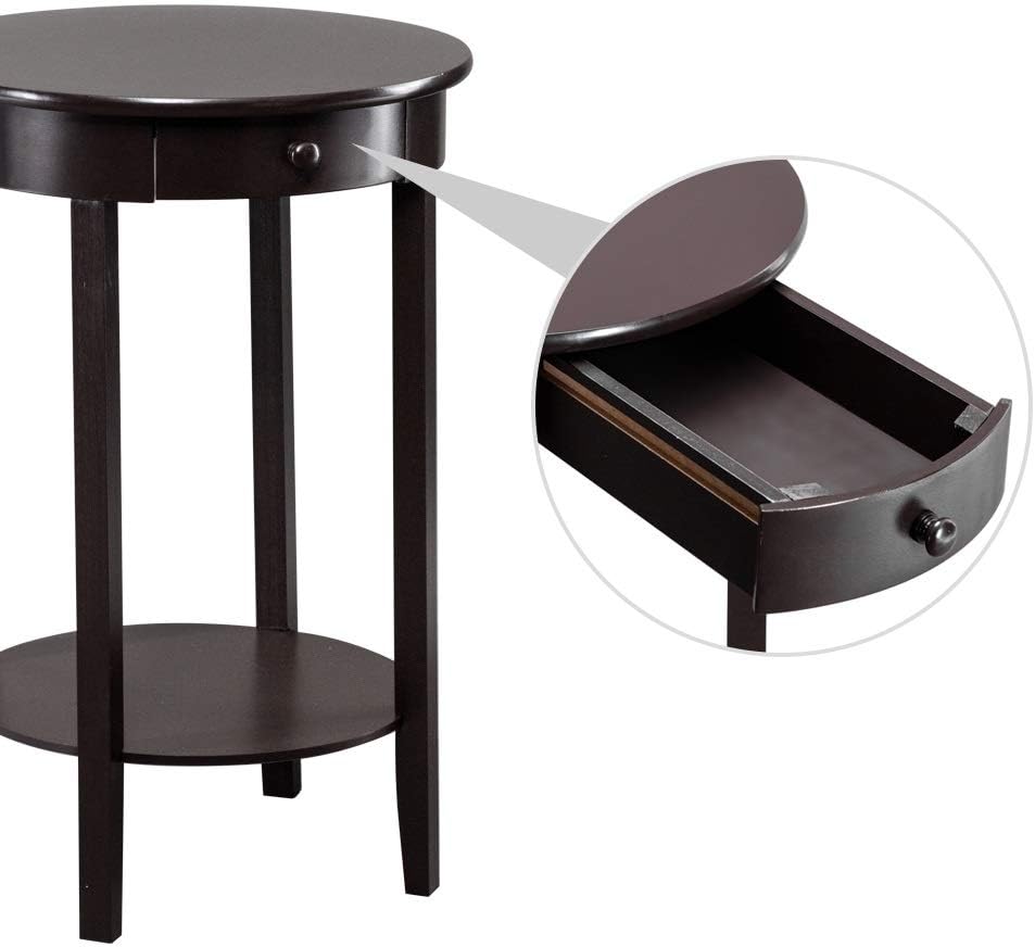 RLZCFF 47x47x71CM Simple Round with Drawer Side Coffee Table Side Table End Table Brown for Livng Room