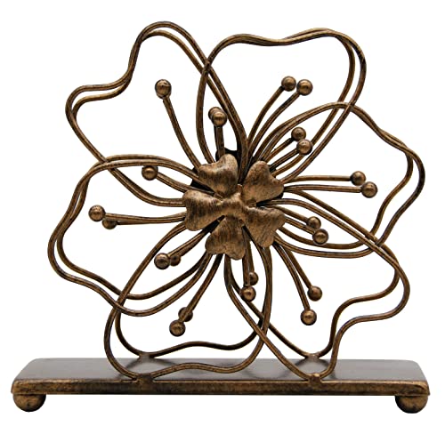OwlGift Flower Style Napkin Holder, Freestanding Tissue Dispenser, Dining Table Napkin Storage for Home Kitchen Restaurant Picnic Party Wedding Housewarming – Bronze