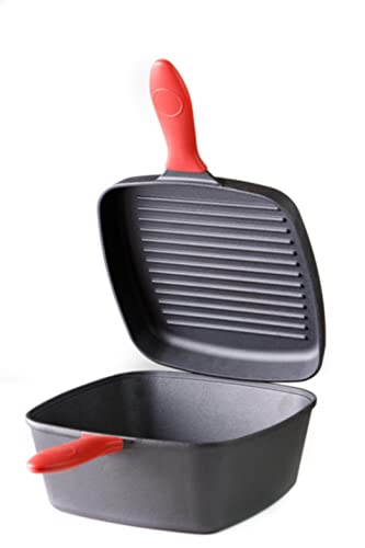 Orca pot 5in1 Cast Iron 6.5 Qt Dutch Oven Cooking Pot with Glass Lid, Cooking Pot for Baking, Frying, Steaming, Cast Iron Grill Lid, Steaming Plate & Basket