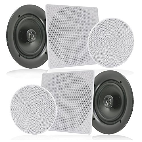 Pyle Pair 10â Flush Mount in-Wall in-Ceiling 2-Way Speaker System Spring Loaded Quick Connections Changeable Round/Square Grill Stereo Sound Polypropylene Cone Polymer Tweeter 300 Watts (PDIC16106)