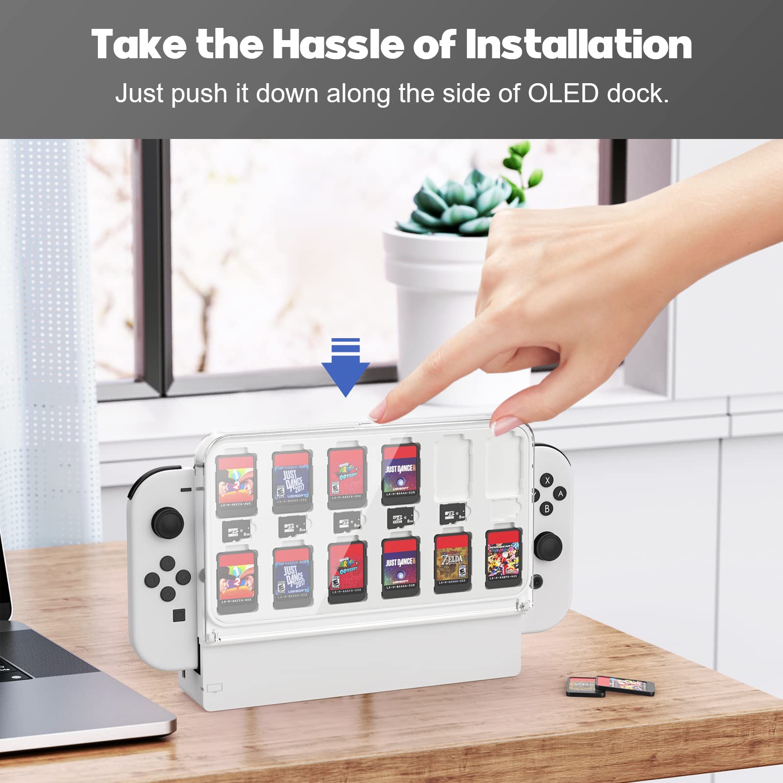 MoKo 12 Game Card Case Compatible with Nintendo Switch OLED Base, Clear Switch Game Holder with 12 Switch Game Card & 6 SD Card, Game Card Display Cabinet Box for Switch OLED Charging Dock (Only)