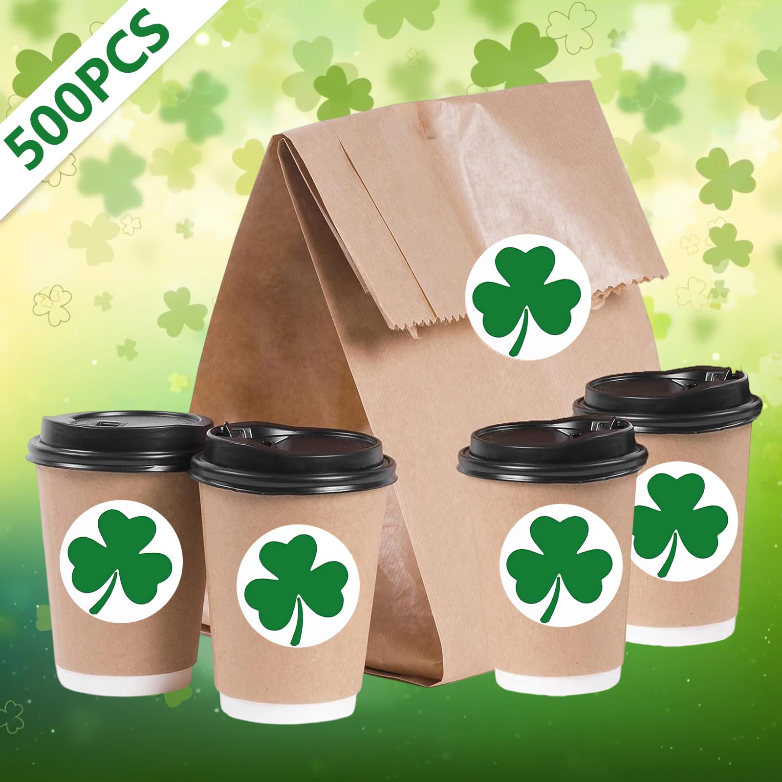 SOIDHSID Green 1.5 Inch Shamrock Stickers, 500pcs Waterproof Paper Decorations for St.Patrick's Day, Gift Box, Envelope, Card, Party