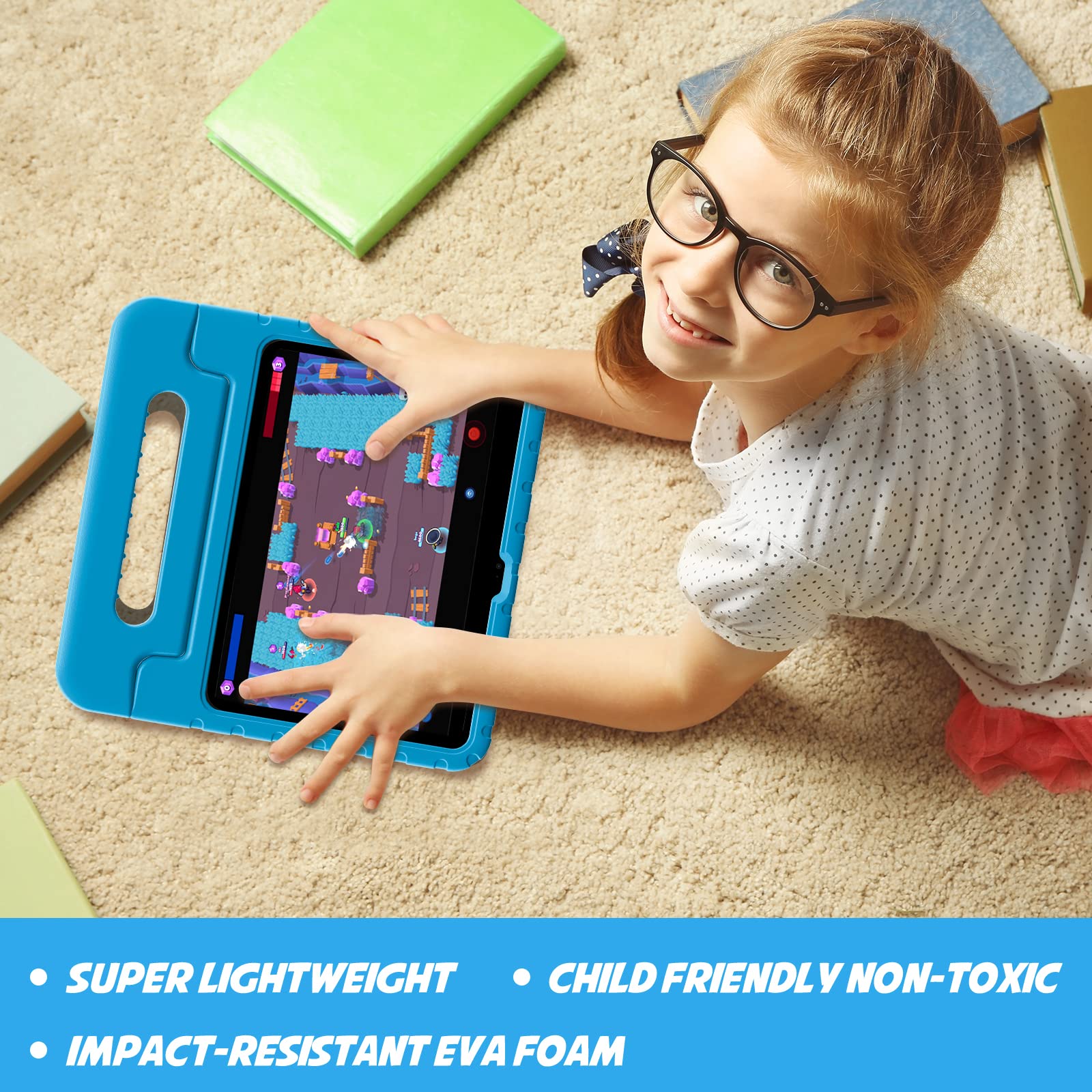 ProCase Kids Case for iPad 10th Generation with Pencil Holder, iPad 10 case 10.9 Inch 2022 Shockproof Lightweight Kids Case with Stand and Convertible Handle for Child Boys Girls Toddlers -Blue