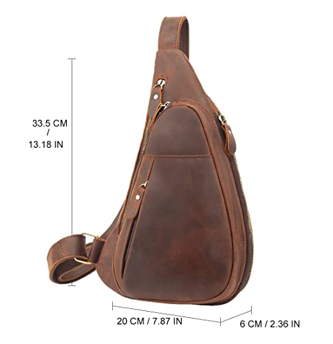 Leathario Leather Sling Bag for Men Chest Crossbody Shoulder Small Daypack Multipurpose Casual Travel