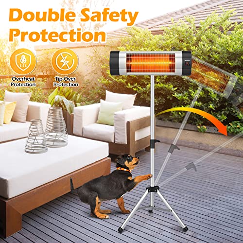 Outdoor Heaters for Patio, Infrared Electric Heater with Tripod & Remote &24H Timer, Height/Power/angle Adjustable with Tip-over Over-heat Protection, 1500W Wall-mounted Heater for Garage Backyard