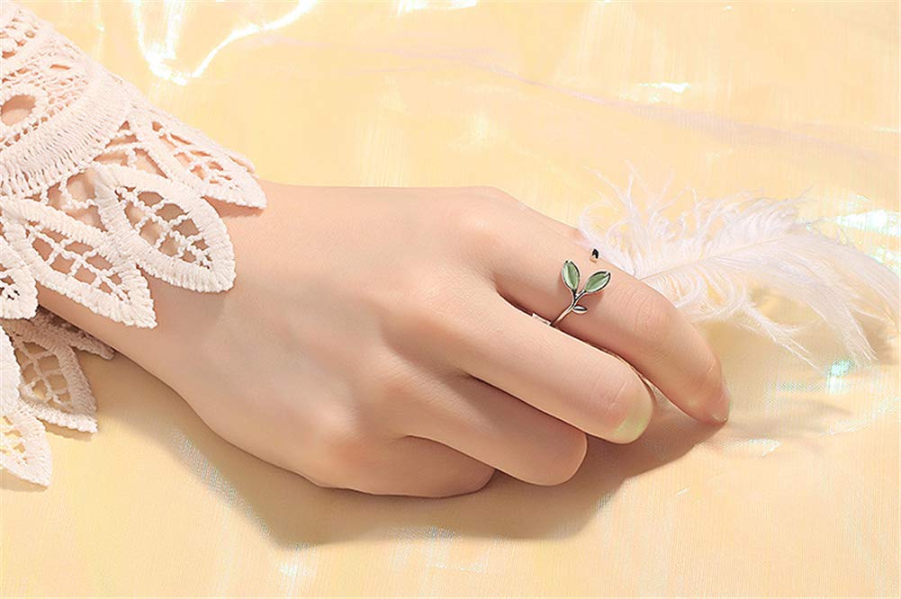 kogl Cat's eye leaf style Ring Japanese and Korean Style Adjustable Ring Wear on Any Finger Longing for Advocating simple and nature (Green)