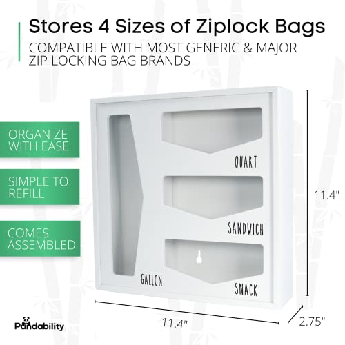 Pandability Premium Storage Bag Organizer for Drawer – Kitchen Organization – Food Storage Container - Compatible with Ziplock Bags, Snack Bags & Gallon Bags – Bamboo w/ Farmhouse Font - White