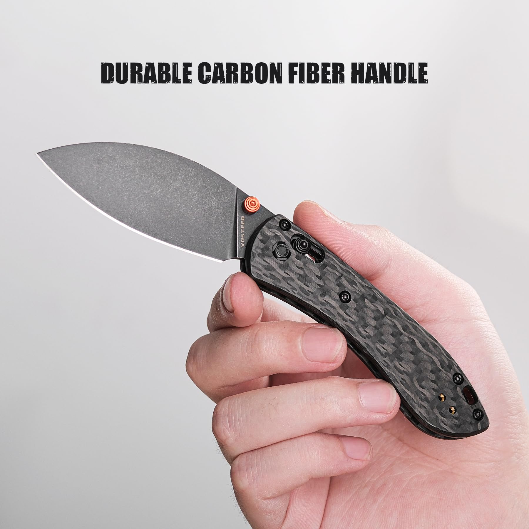 Vosteed Small EDC Knife with Thumb Stud, Cross-Bar Folding Pocket knife with Clip, Modern Shilin Cutter Knife with 2.6" S35VN Blade, Carbon Fiber Handle for Camping, Hiking - Mini Nightshade