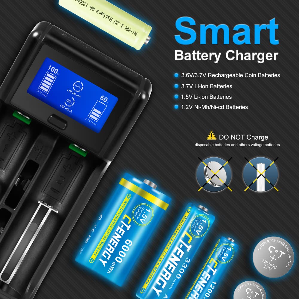 Rechargeable AAA Batteries 4 Pack with Smart Battery Charger and LIR2032 Batteries 2 Pack,1.5V Rechargeable Triple A Lithium Battery 1200mWh,Universal Battery Charger for Lithium/Ni-mh/Ni-cd