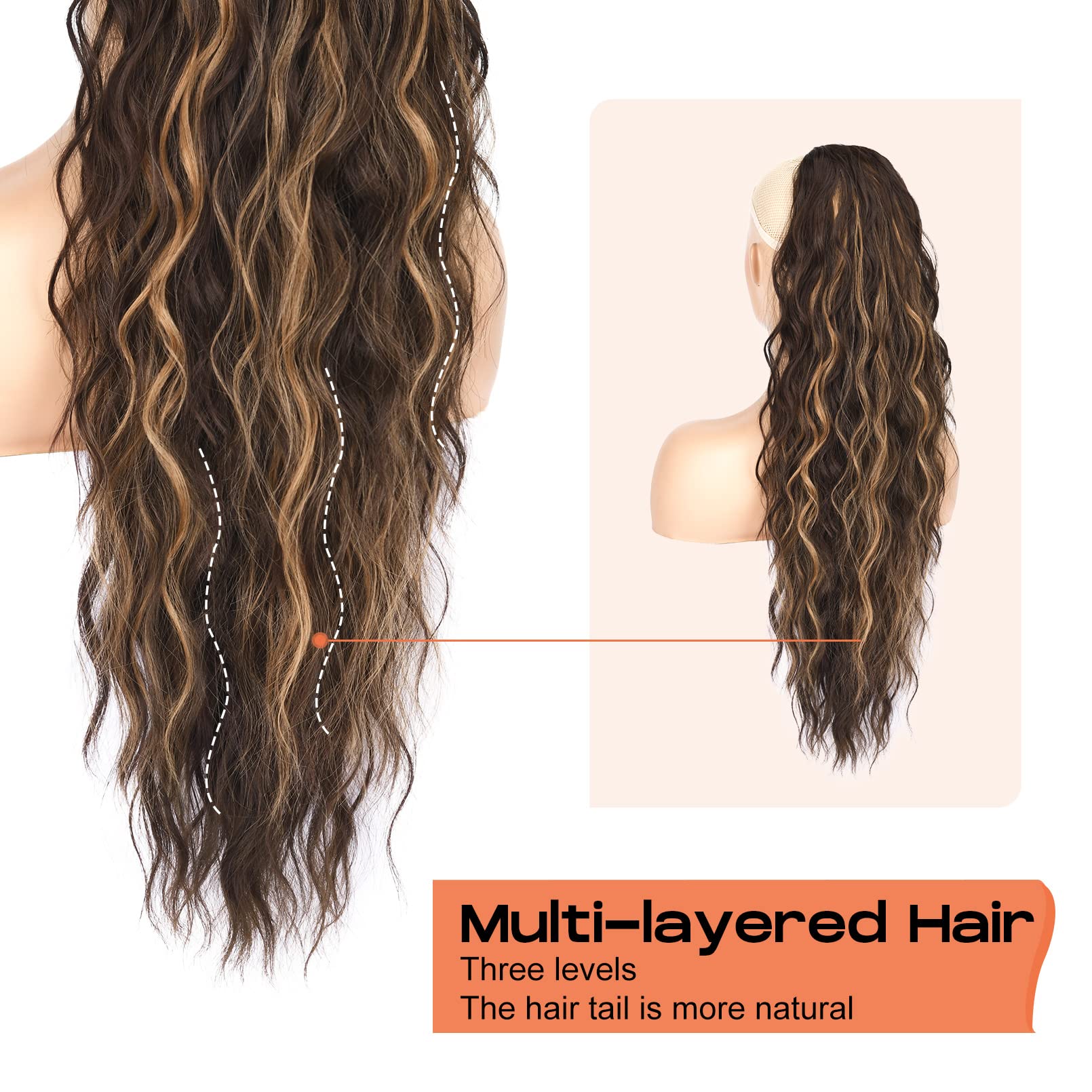 SEIKEA 26" Ponytail Extension Drawstring Ponytail,PT003 Eva for Women Long Thick Wavy Clip in Hair Extensions Ponytail Natural Soft Synthetic Hairpiece for Women Dark Chocolate Brown