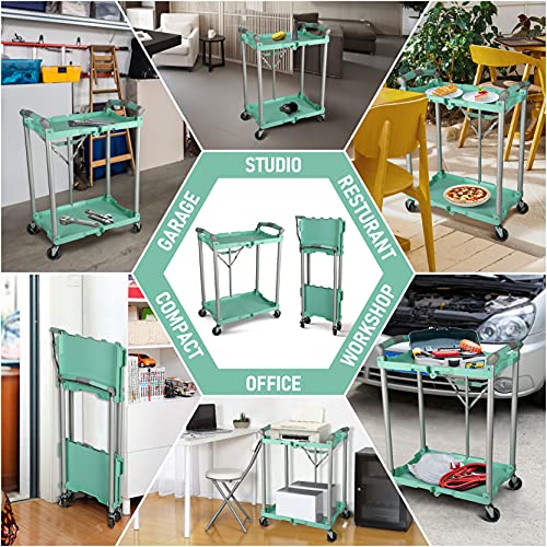 Olympia Tools 89-357 Pack-N-Roll Folding Collapsible Service Cart, Teal, 50 Lb. Load Capacity per Shelf, 2-Layers
