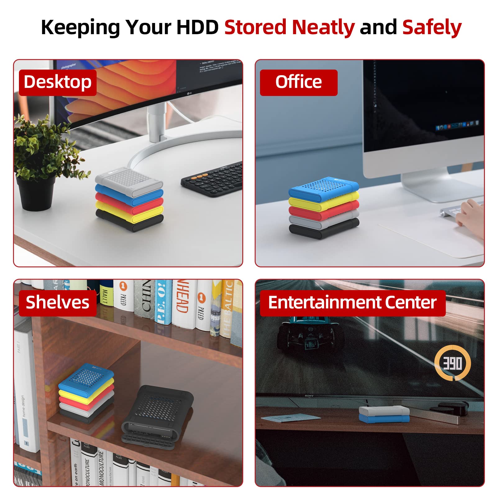 SAN ZANG MASTER Hard Drive Case, 2.5 in HDD Case 5 Pack, Soft Silicone Hard Drive Disk Storage Case for External Hard Drive HDD, Storage Case with Anti-Slip for Shockproof Home Office