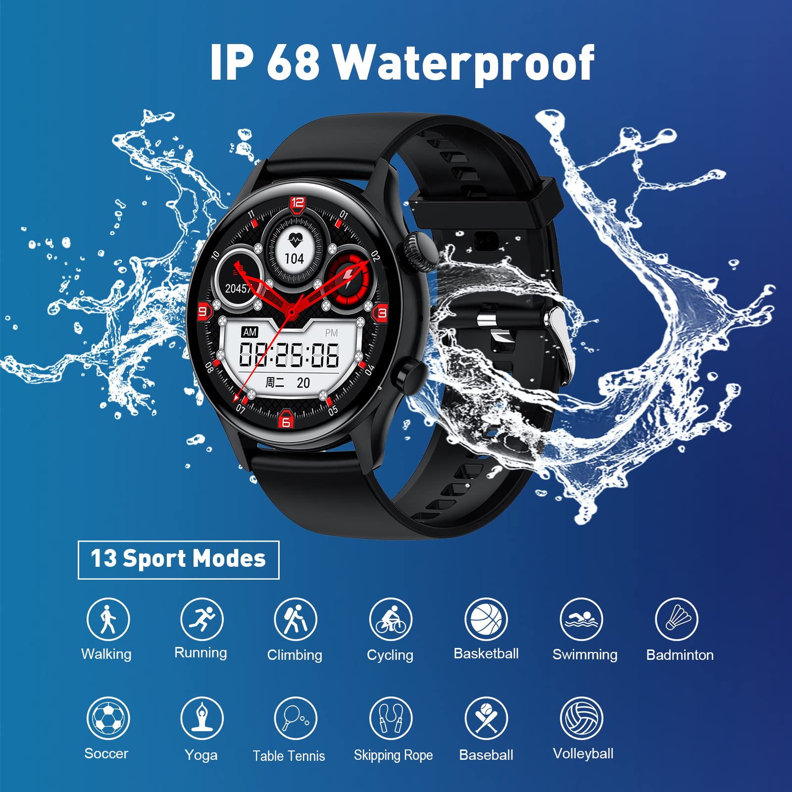 Smart Watch 2022(Bluetooth Call Receive/Dial),1.36" AMOLED Display Smartwatch Fitness Tracker with Call/Text/Heart Rate/Sport Modes, Watches for Men Women, Android/iOS (Black)