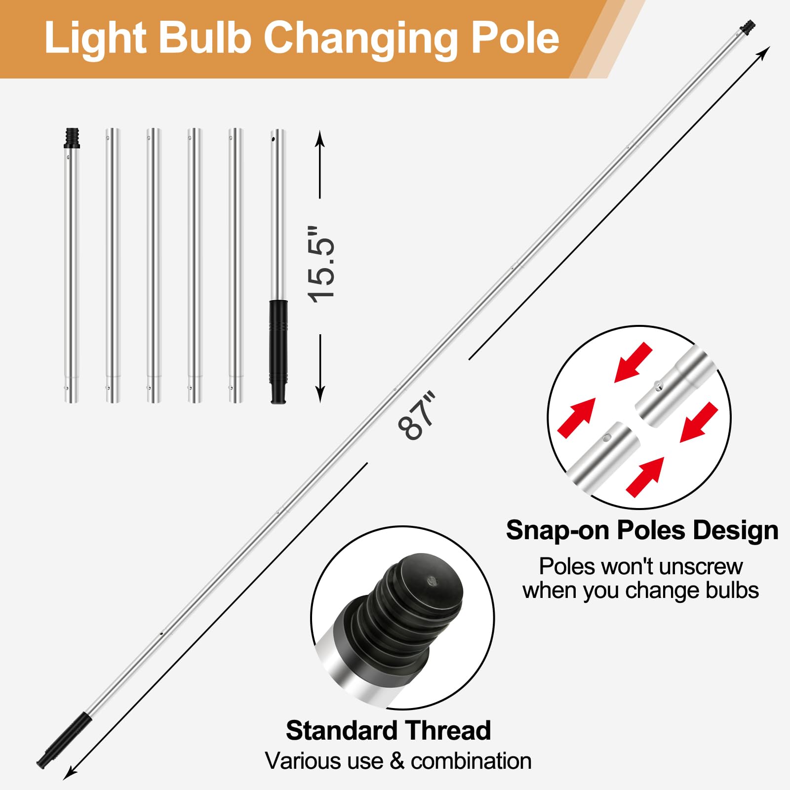 TKVAZK Light Bulb Changer, Light Bulb Changer for High Ceilings and Recessed Lights, 88in High Ceiling Light Bulb Changer with Extension Pole Suction Cup Flat Lightbulb Remover for Household