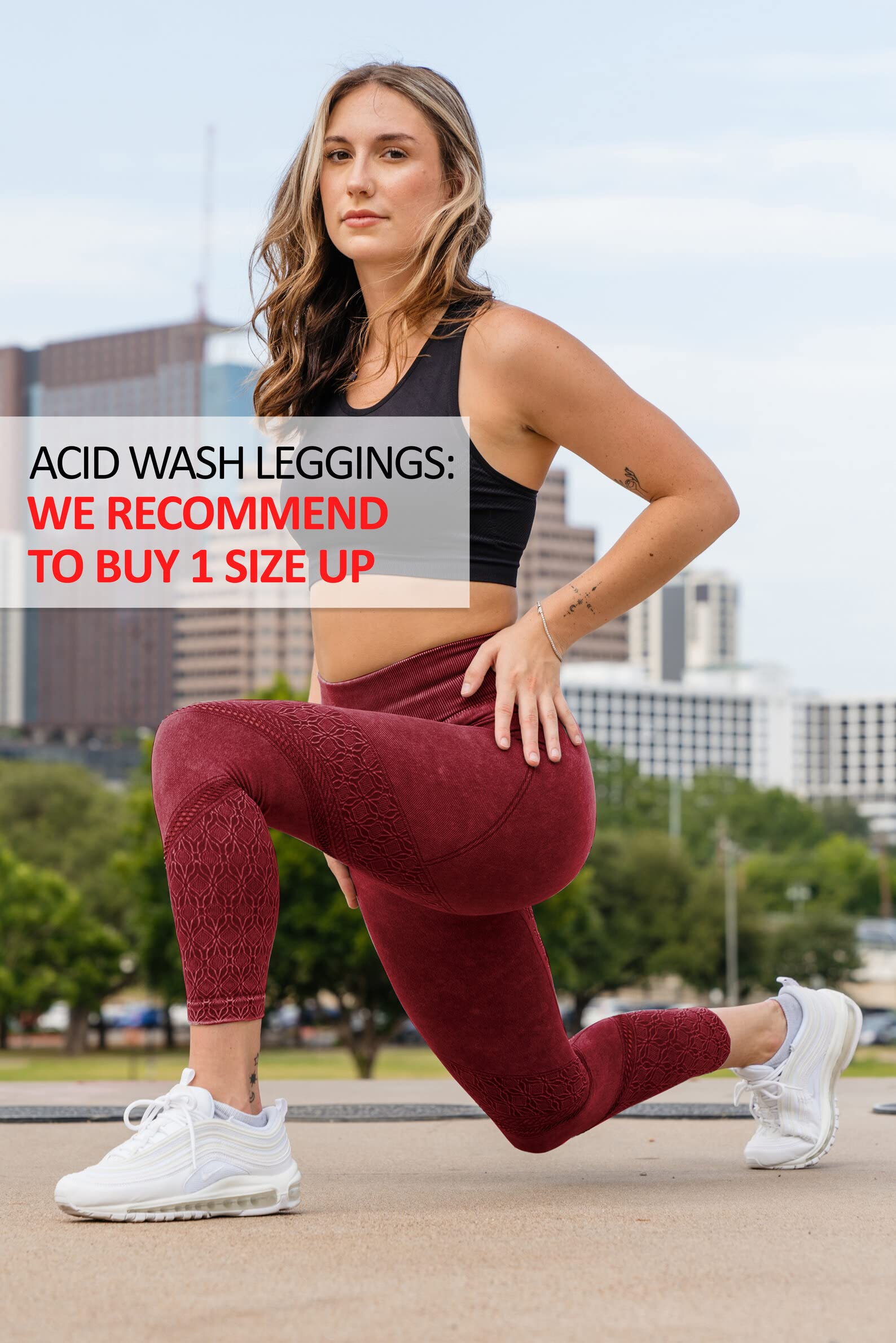 MAXXIM Womens Workout Leggings - High Waisted Seamless Leggings for Gym, Running, Yoga Workout Acid Wash Red Medium