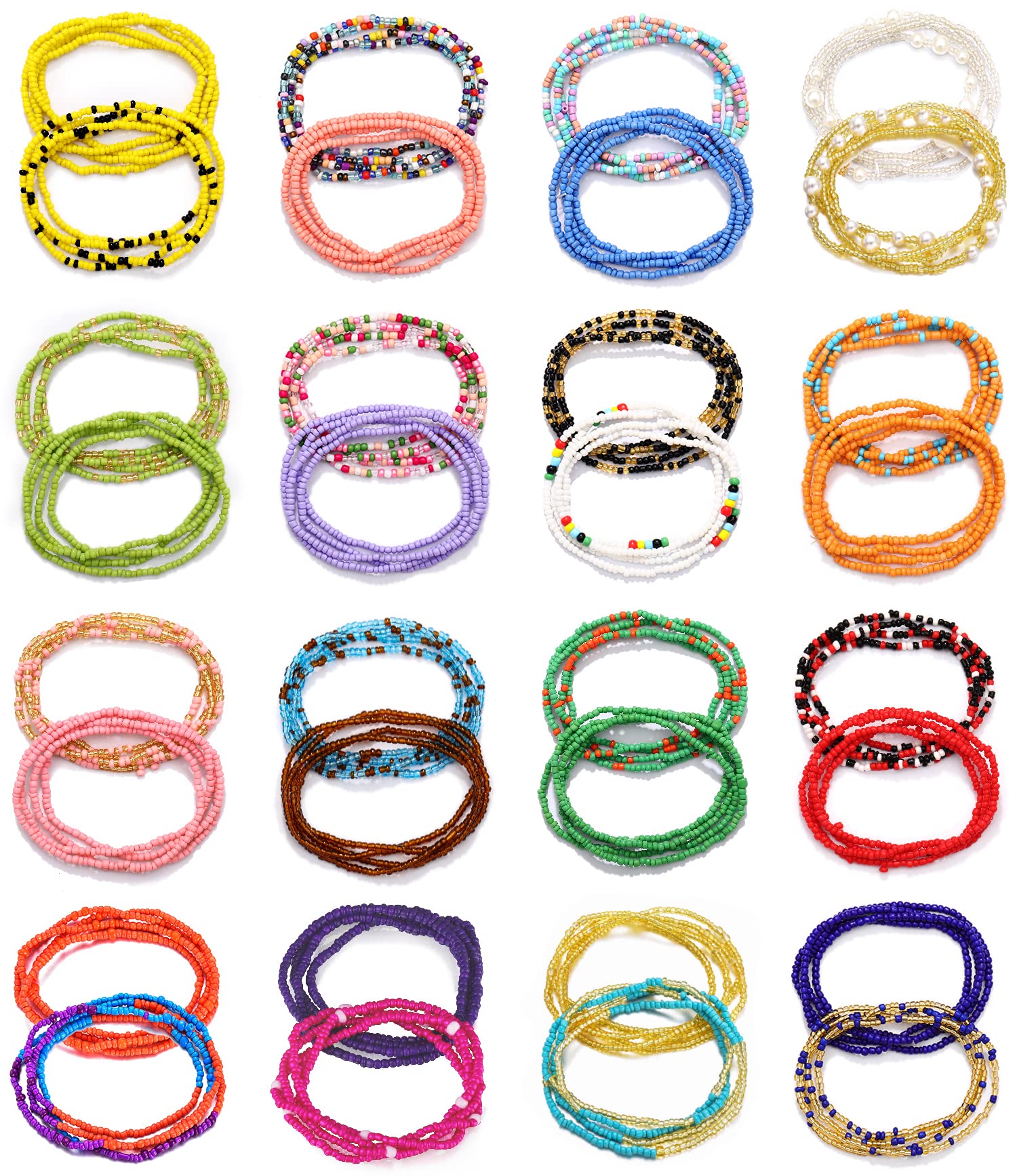 KOHOTA 32PCS Waist Bead for Women Summer Body Chain African Belly Beads Bikini Jewelry Colorful Stretchy Elastic String Chains (style-a)